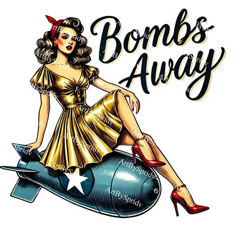Vintage Pin Up Bombshell Clipart Wwii Nose Art Style Illustration