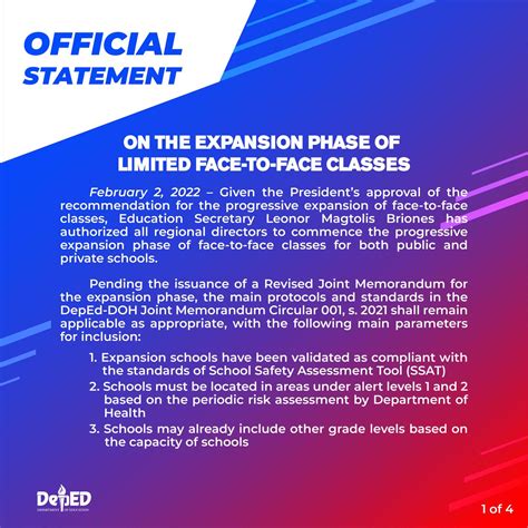 On The Expansion Phase Of Limited Face To Face Classes Department Of