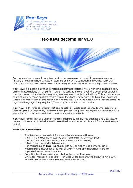 Hex Rays Decompiler V10