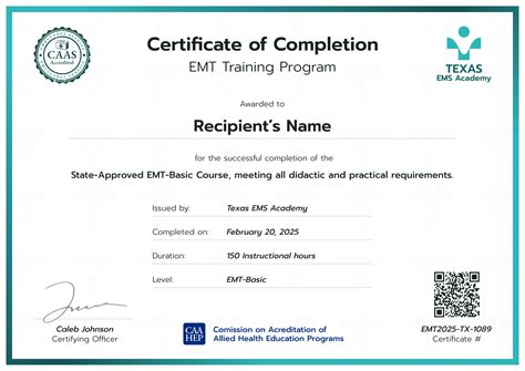 Professional And Bold Emt Certificate Template