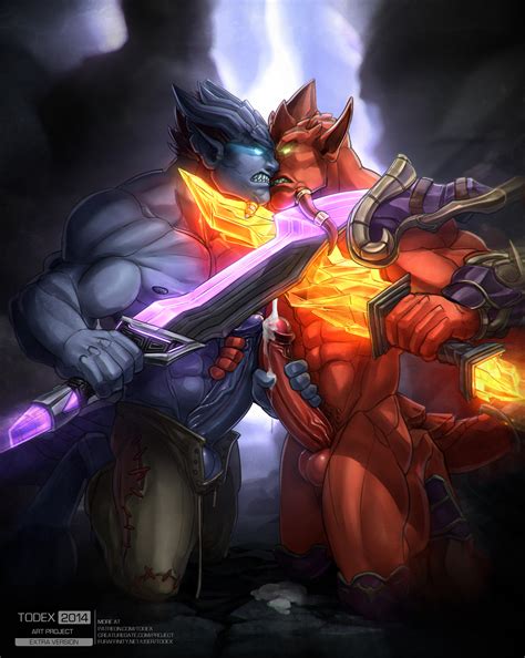 Rule 34 Abs Alien Angry Balls Biceps Blue Body Blue Eyes Clenched Teeth Cum Demon Draenei Duo