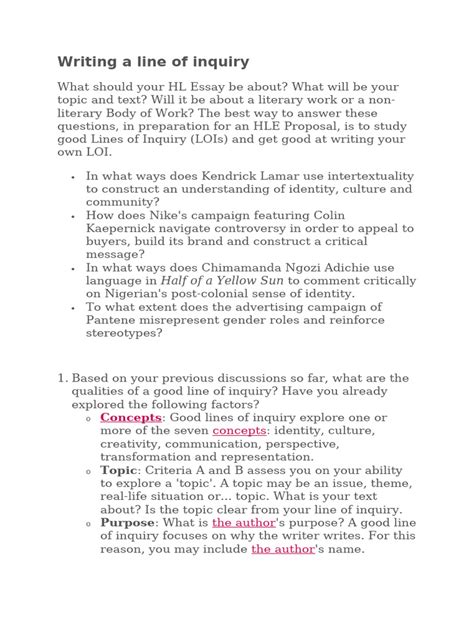 Hl Essay Writing A Line Of Inquiry Pdf Essays Identity Social Science
