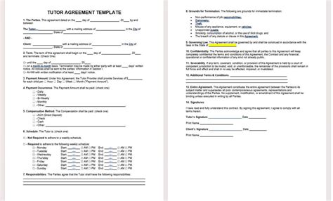 Editable Tutor Agreement Tutor Agreement Tutor Contract Template Agreement Template Editable
