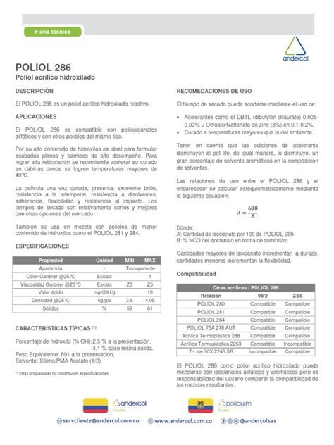 Poliol 286 Ftv21 Pdf Solvente Química Física
