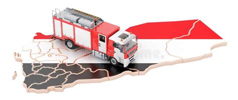 Fire Department In Yemen Fire Engine Truck On The Yemeni Map Stock