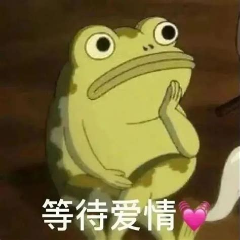 呆萌青蛙单手托腮，下方爱心相伴，标题“等待爱情” 不要错过的聊天表情包表情包图片动图 求表情网 斗图从此不求人