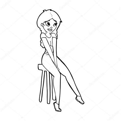 Cartoon Pretty Girl On Stool Stock Vector Image By ©lineartestpilot