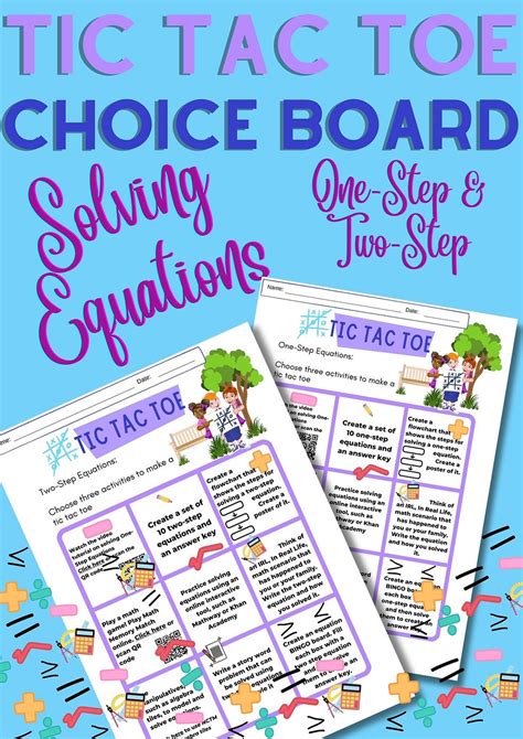 Solving Equations Choice Board Templates Math Magic Mama