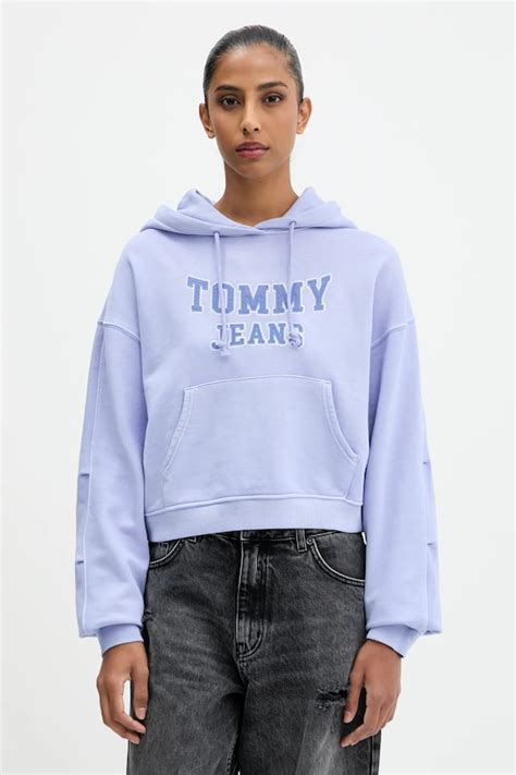 Bombažen Pulover Tommy Jeans ženski S Kapuco Dw0dw21598 Kupite Na