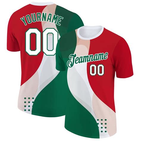 Custom Red White Kelly Green 3d Mexico Performance T Shirt Kelly