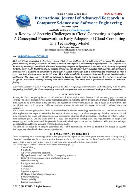 Pdf A Review Of Security Challenges In Cloud Computing Adoption A Conceptual Framework On