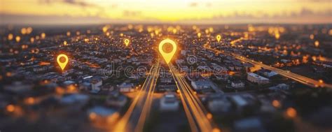 Virtual Grid City Map With Glowing Location Pins And Digital