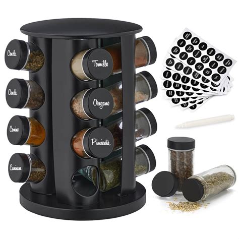 Especiero Giratorio 16 Frascos Vidrio Para Condimentos Cocina Acero