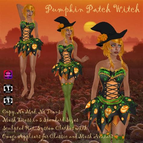 Second Life Marketplace Pumpkin Patch Witch Halloween Costume