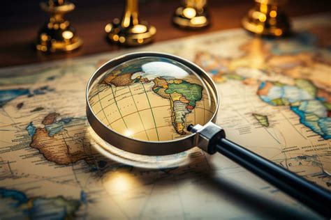 Large Magnifying Glass Over The World Map Old World Map 29885775 Stock