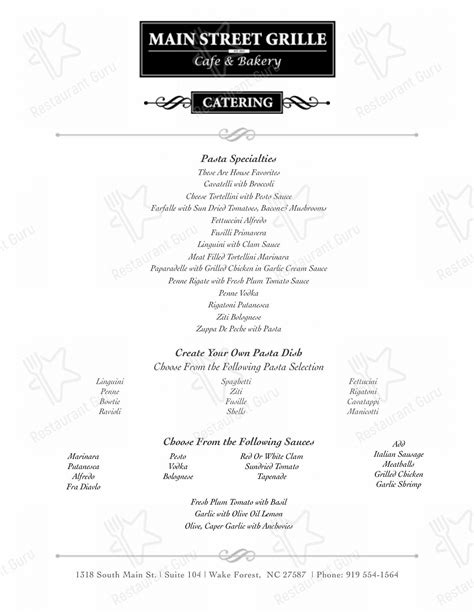 Menu At Main Street Grille Cafe And Bakery Wake Forest S Main St