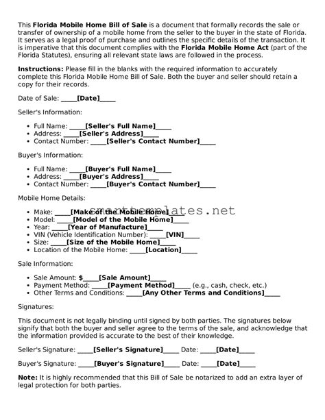 Blank Florida Mobile Home Bill Of Sale Pdf Template —