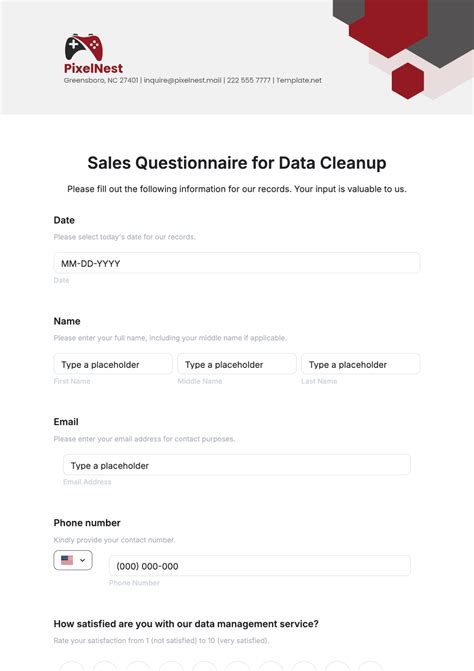 Free Sales Questionnaire For Data Cleanup Template To Edit Online