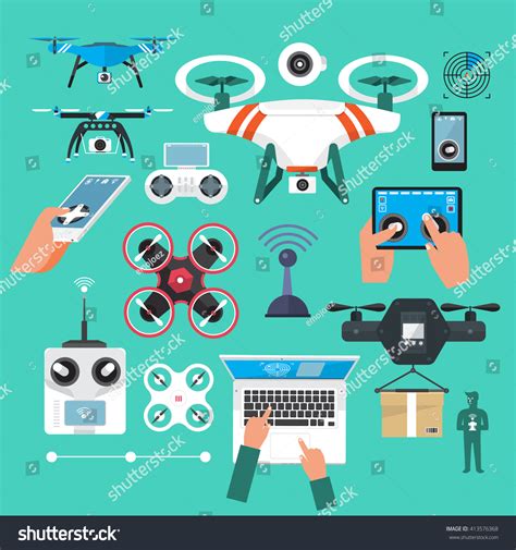 Drones Vector Set Flat Design Element Stock Vector Royalty Free