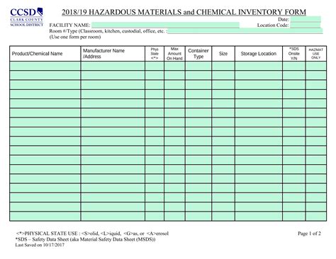 Inventory Form For Hazardous Substances