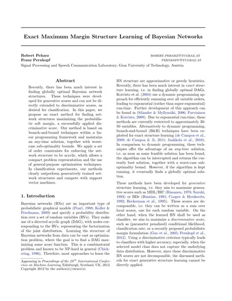 Pdf Exact Maximum Margin Structure Learning Of Bayesian Networks