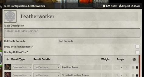 Leatherworker List Lacks Roll Formula Issue Jopeek Fvtt Loot