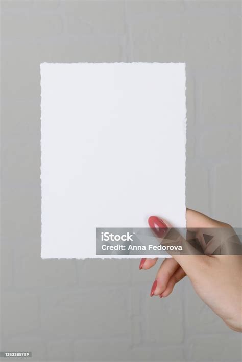 Lose Up Of 5x7 Ratio Card White Empty Card Mockup In Female Hand Stock