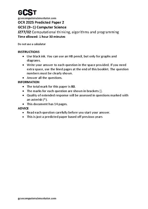 Gcse Computer Science J277 Exam Paper 15 May 2024 Afternoon Session
