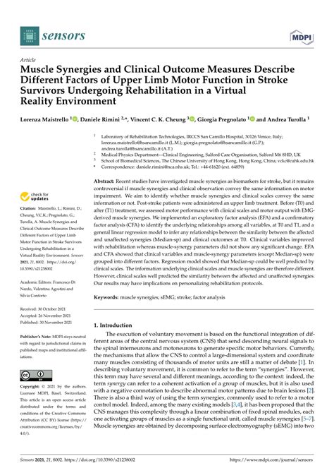 Pdf Muscle Synergies And Clinical Outcome Measures Describe Different Factors Of Upper Limb