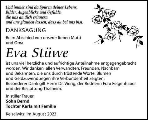 Traueranzeigen Von Eva Stüwe Trauer Anzeigende