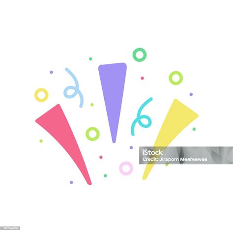 귀여운 파티 포퍼 격리 색종이 폭발 폭죽 축하 벡터 그리기 그림 손으로 그린 스타일 개념에 대한 스톡 벡터 아트 및 기타 이미지