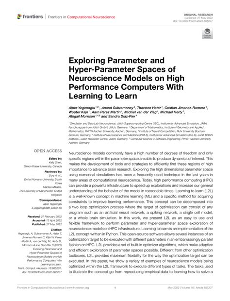 Pdf Exploring Parameter And Hyper Parameter Spaces Of Neuroscience Models On High Performance