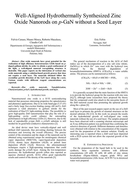 Pdf Well Aligned Hydrothermally Synthesized Zinc Oxide Nanorods On P