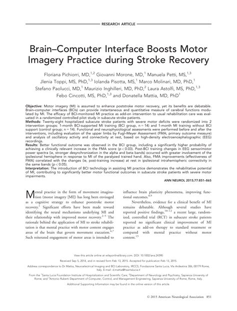 Pdf Brain Computer Interface Boosts Motor Imagery Practice During