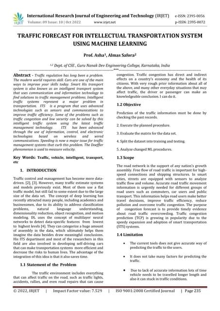 Machine Learning Based Traffic Volume Count Prediction Pdf