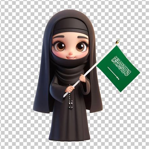 Premium Psd Arabic Girl Holding Saudi Arabia Flag 3d Rendering