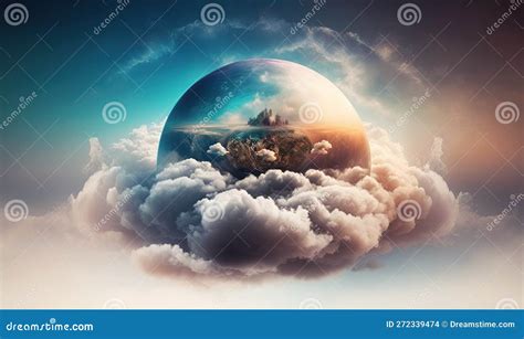 A Picture Of A Planet In The Clouds With A Sky Background Stock Illustration Illustration Of