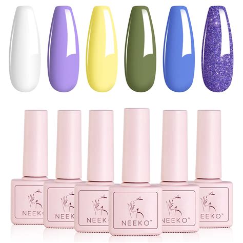 Neeko Gel Nail Polish Set 6 Pcs Glitter Purple Sparkle