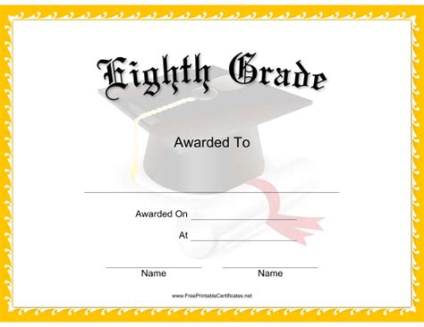 Mortarboard Grade 8 Certificate Printable Certificate Graduation
