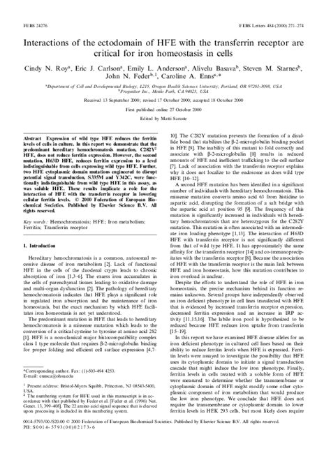 Pdf Interactions Of The Ectodomain Of Hfe With The Transferrin