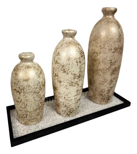 Centro De Sala 3 Jarrones Grandes Con Vela De Ceramica Hogar Envío Gratis