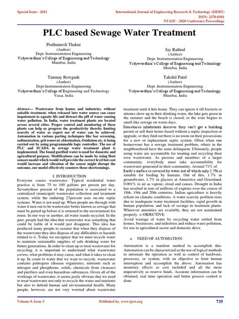Plc Based Sewage Water Treatment Ijertconv9is03155 Pdf Sewage Treatment Programmable Logic