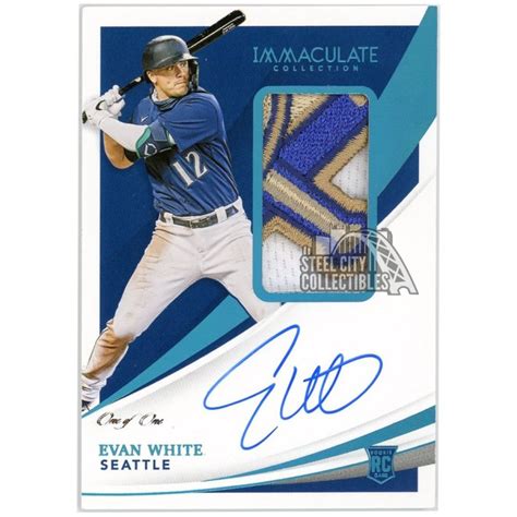 Evan White 2021 Panini Immaculate Platinum Rookie Jackie Robinson Day Logo Patch Autograph Card