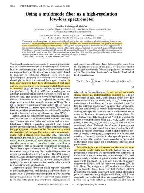 1 Using A Multimode Fiber As A High Resolution Low Loss Spectrometer