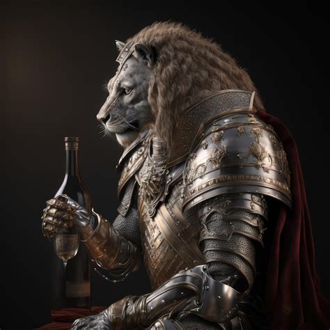 Premium Photo A Lion With A Bottle Of Alcohol Is Sitting In A Dark Room