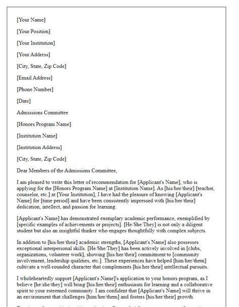 Letter Template For Honors Program Application Free Samples In Pdf Letterin