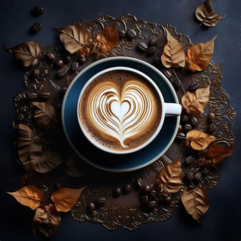 Premium Photo Cup Of Coffee With Latte Art And Coffee Beans On Dark