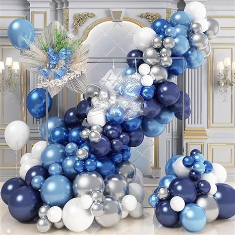 Blue White Silver Balloon Arch Kit Navy Blue Silver White Balloon Garland With
