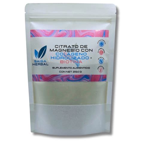 Citrato De Magnesio Colágeno Biotina Bolsa Con 250 G Sabor Natural