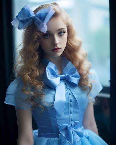 Premium Photo Girl In Blue Dress With Bow